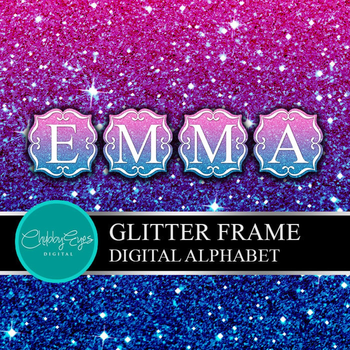 Glitter Frame Digital Alphabet Numbers Clip Art Pink Blue - Etsy