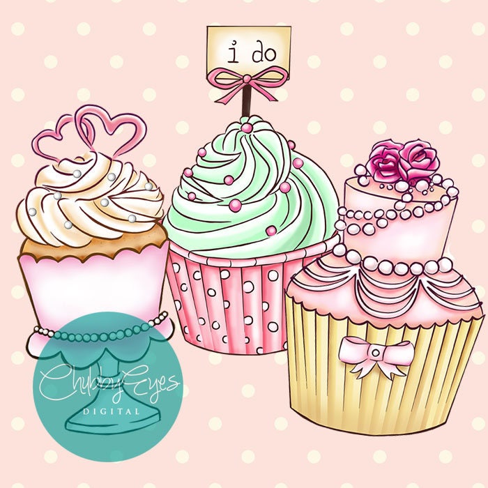 Cupcake Clipart, Digital Papers, Line Art Cute Vector Illustration ...