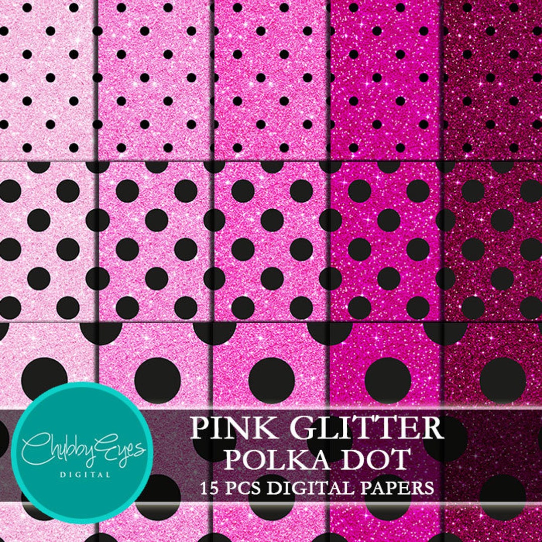 Pink Glitter Polka Dot Digital Papers, Scrapbook Papers Black Polka ...