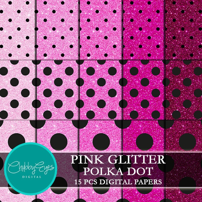Pink Glitter Polka Dot Digital Papers Scrapbook Papers Black | Etsy