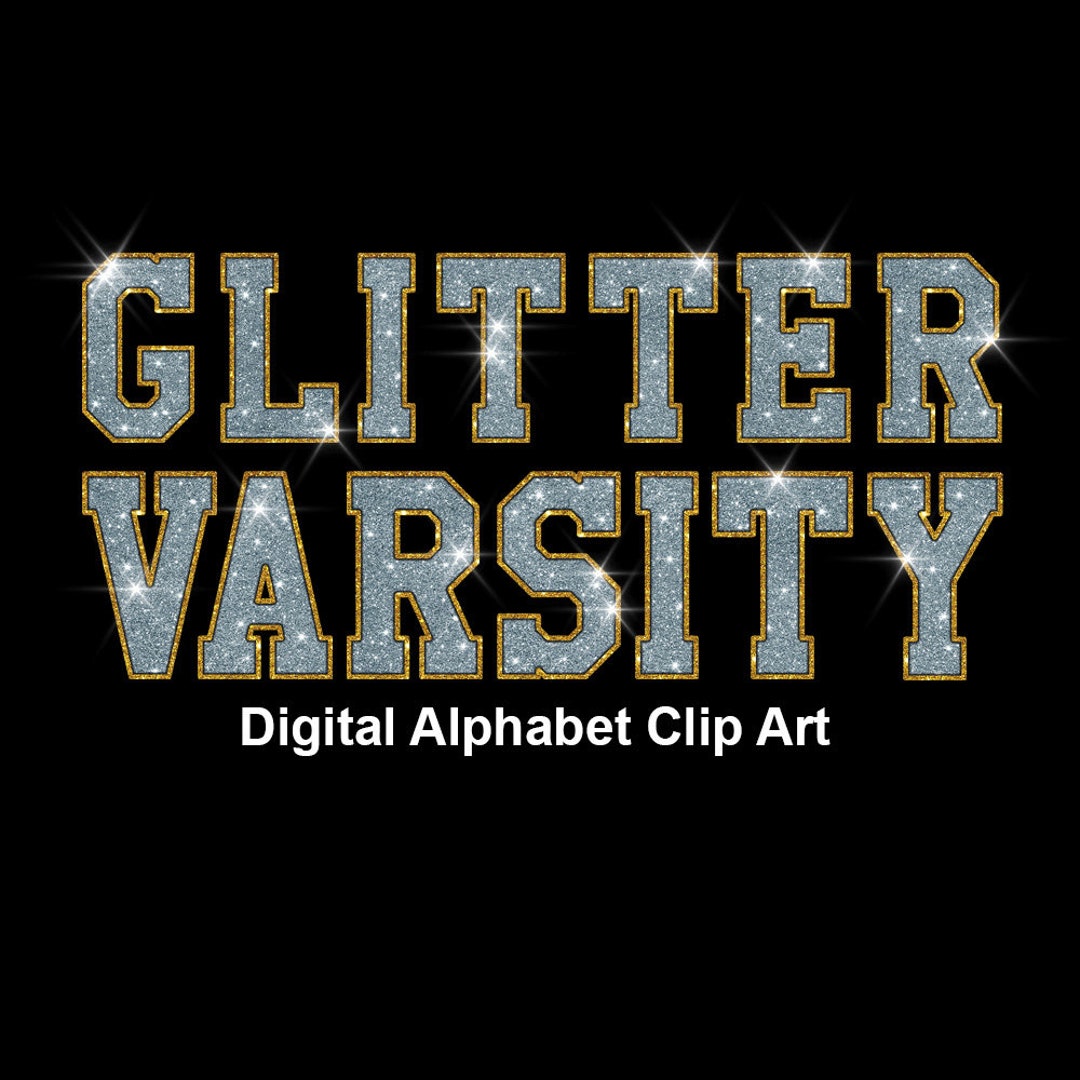 Silver Gold Glitter Varsity Alphabet Clip Art, Sport College Style ...