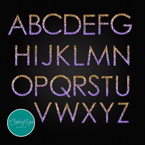 Ombre Glitter Alphabet Clip Art, Gold Purple Glam Clip Art- Digital ...