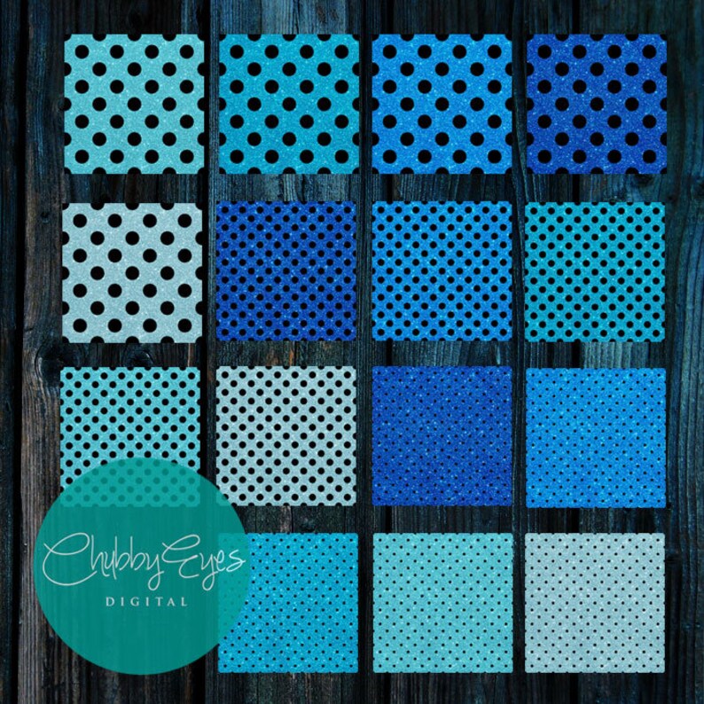 Blue Glitter Polka Dot Digital Papers Scrapbook Papers Black | Etsy