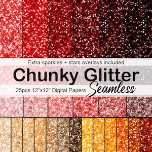 Red Chunky Glitter Digital Papers, Orange Seamless Scrapbook Papers ...