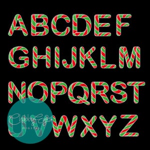 Christmas Candy Cane Digital Alphabet, Numbers and Punctuation Clip Art ...