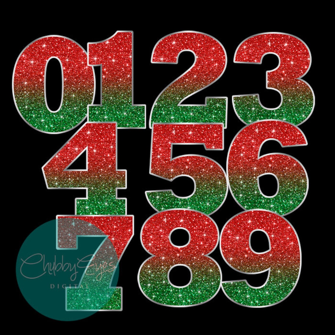 Christmas Red Green Glitter Digital Alphabet Numbers | Etsy