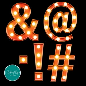 Orange Marquee Lights Alphabet, Vintage Light Box Lettering Clip Art ...