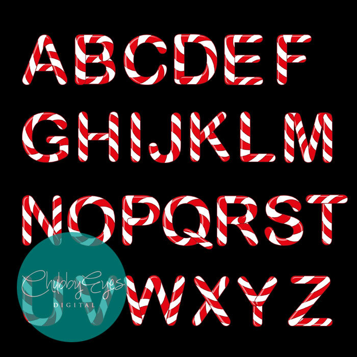 Christmas Candy Cane Digital Alphabet Numbers and Punctuation - Etsy UK