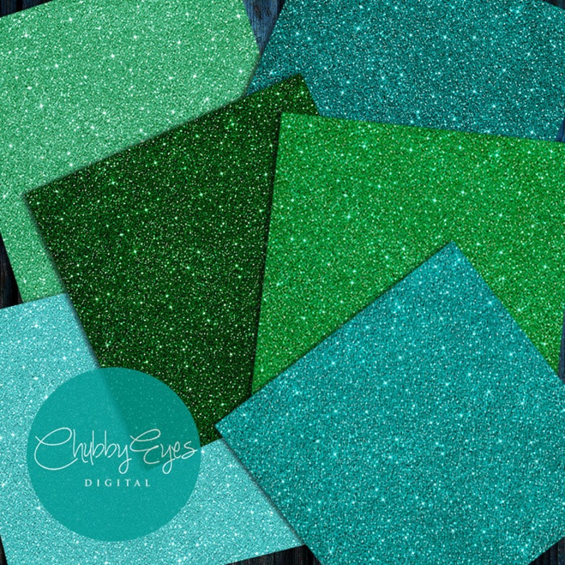 Green and Teal Glitter Digital Papers, Scrapbook Papers Green Sparkles ...