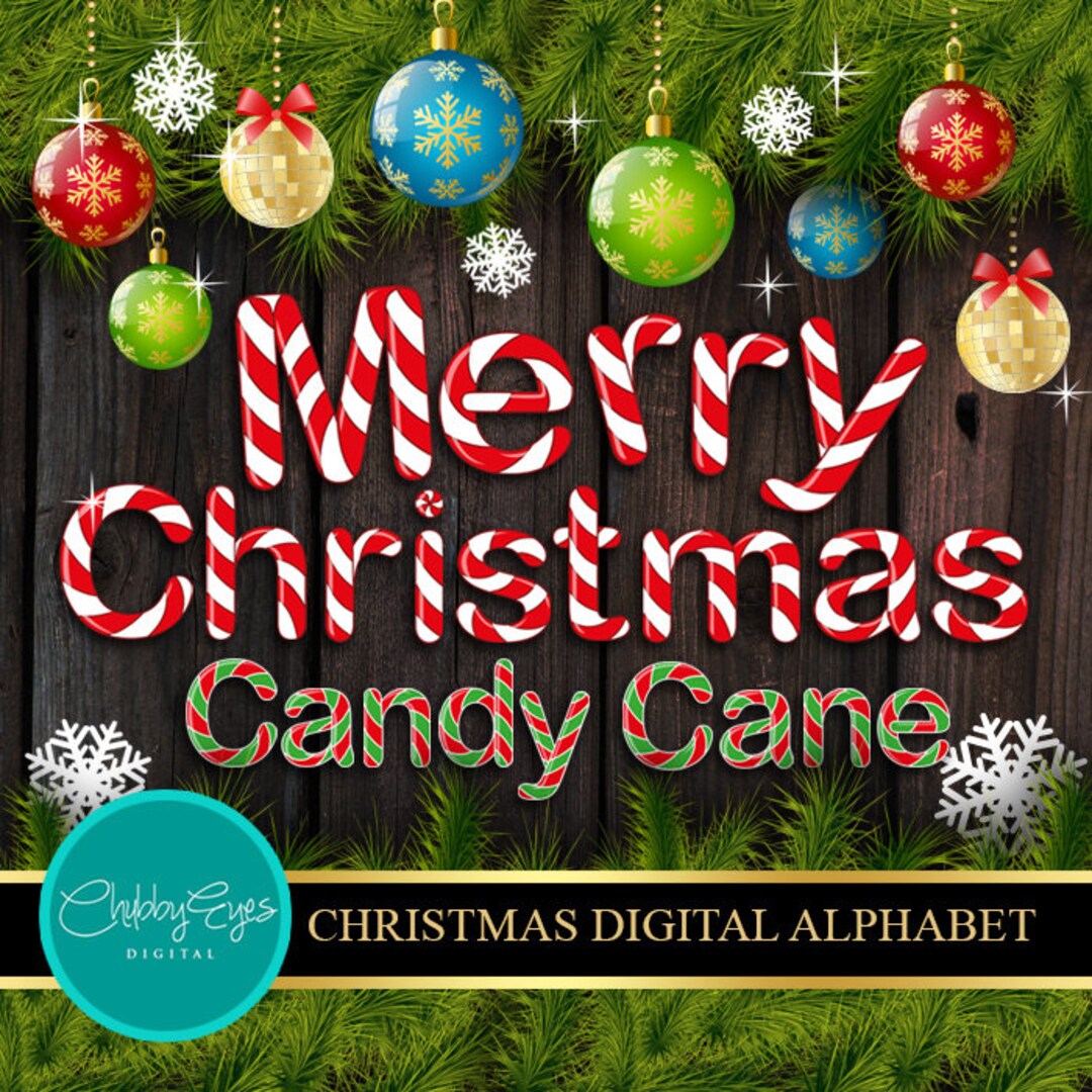 Christmas Candy Cane Digital Alphabet, Numbers and Punctuation Clip Art ...