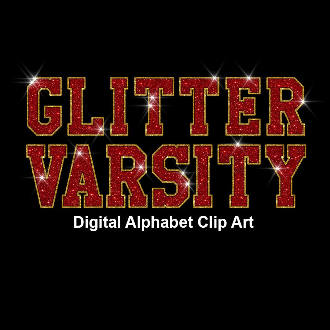 Red Gold Glitter Varsity Alphabet Clip Art, Sport College Style ...