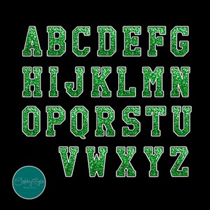 Green Sequin Varsity Alphabet Clip Art, Faux Embroidery Border, Sport ...