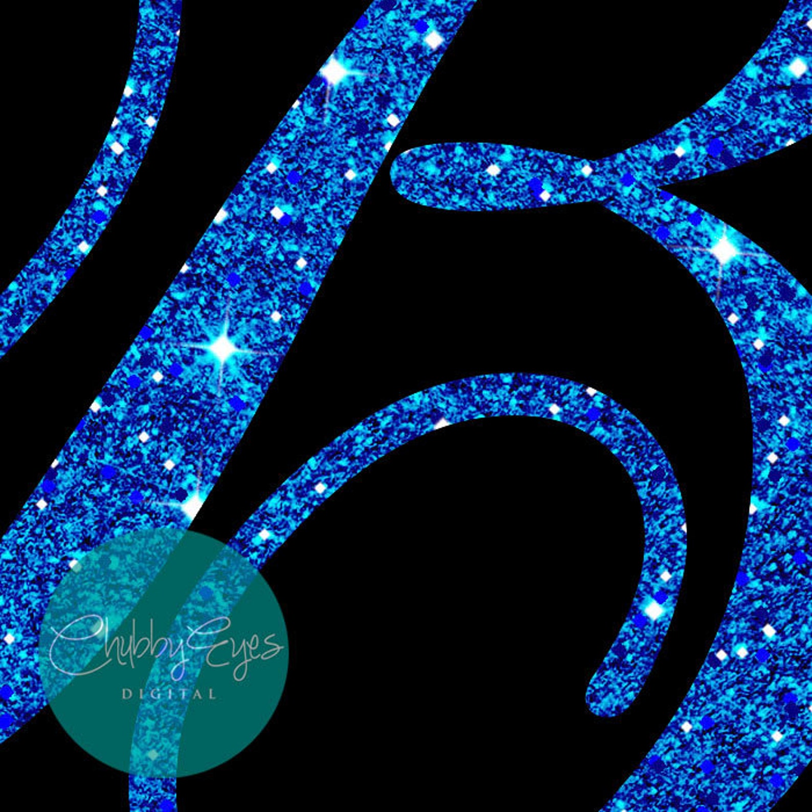 Blue Glitter Alphabet, Numbers and Punctuation Clip Art, Digital ...