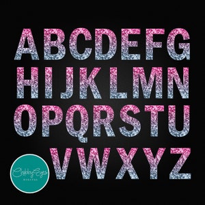 Ombre Pink Silver Glitter Alphabet Clip Art, Glam Clip Art- Digital ...