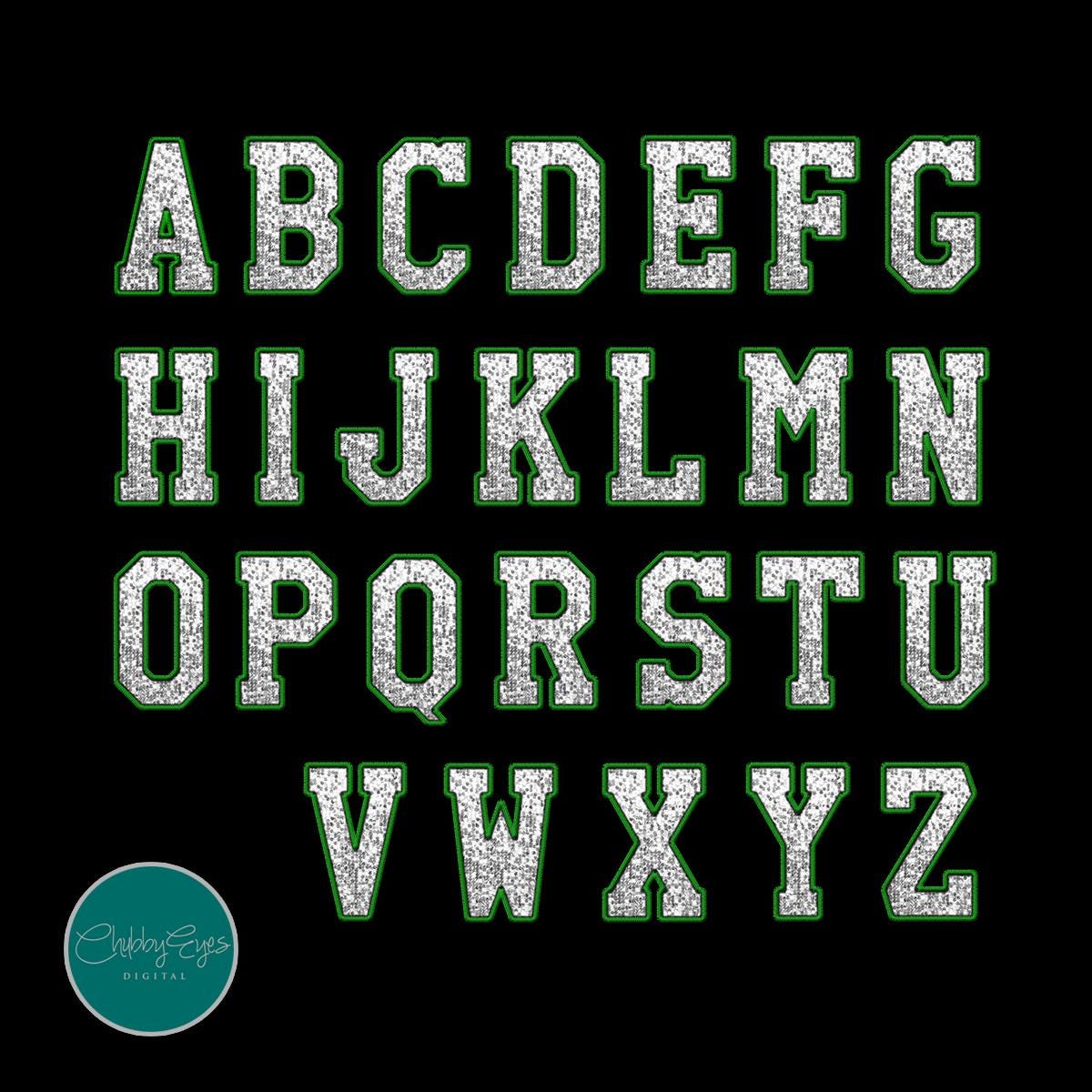 Sequin Varsity Alphabet Clip Art, Green Embroidery Border (PNG Digital ...