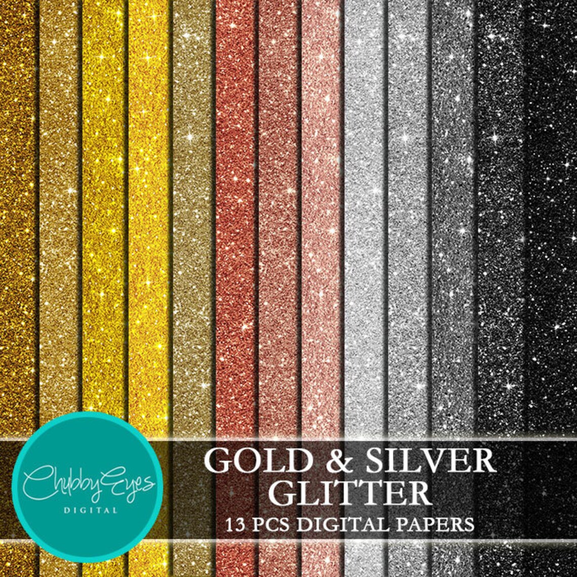 Gold and Silver Glitter Digital Papers Scrapbook Papers Black - Etsy