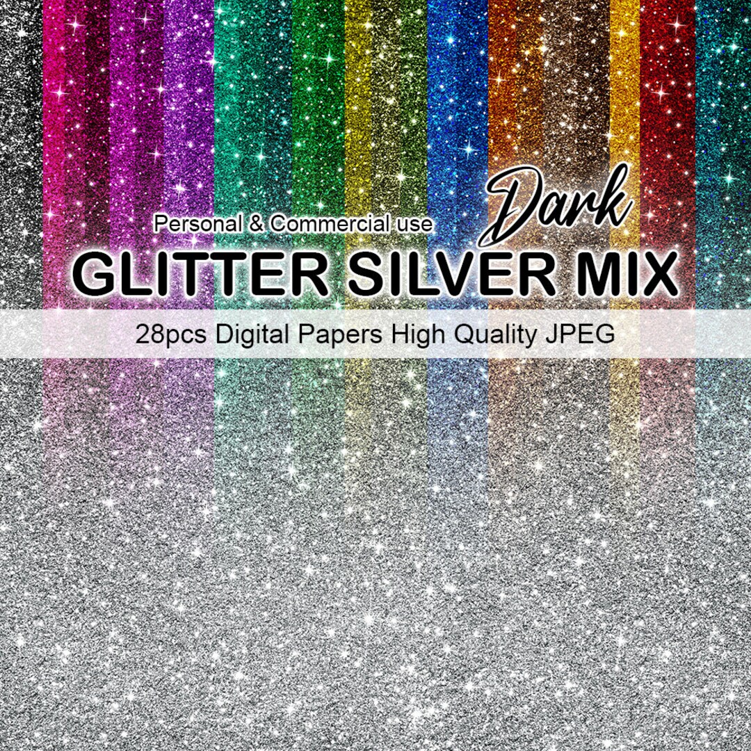 Silver Ombre Glitter Digital Papers, Dark Colorful Glitter Scrapbook ...