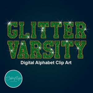 Green Gold Glitter Varsity Alphabet Clip Art, Sport College Style ...