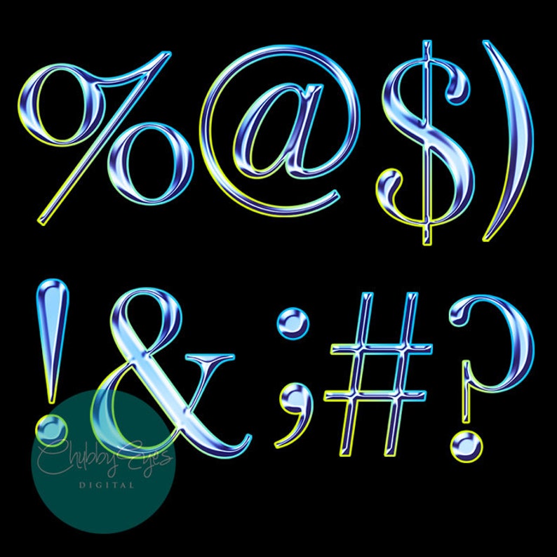 Metallic Blue Digital Alphabet, Numbers and Punctuation Clip Art ...