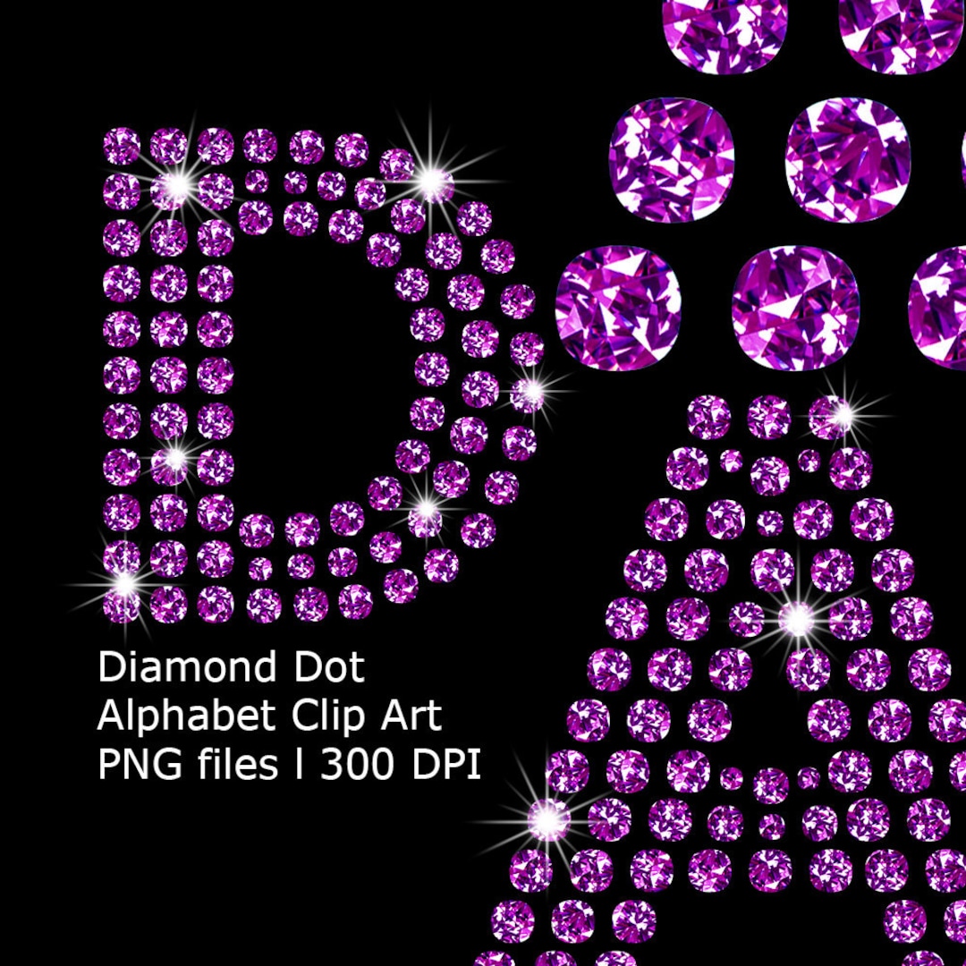 Diamond Dot Alphabet Clip Art, Purple Shiny Diamond Alphabet Digital ...