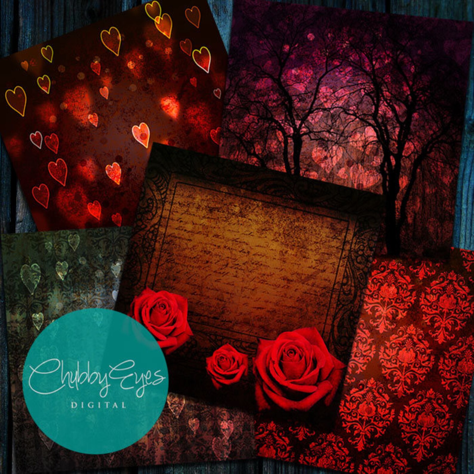 Red Heart Gothic Digital Papers Halloween Scrapbook Papers | Etsy