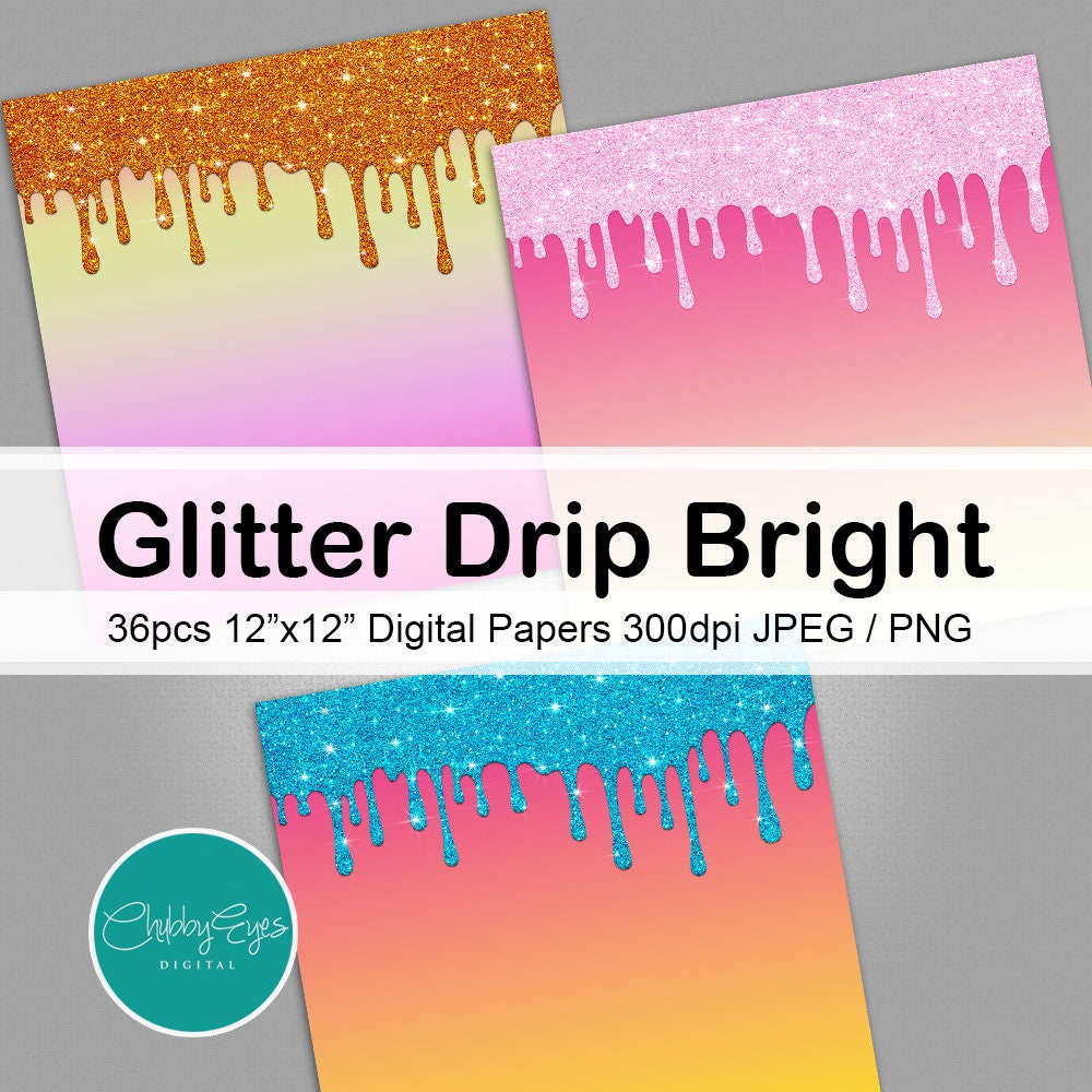Bright Glitter Drip Digital Papers Ombre Bright Gradient - Etsy