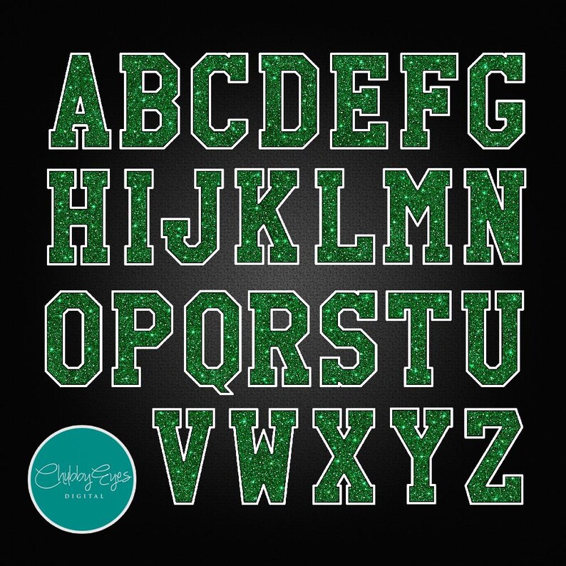 Green Glitter Varsity Alphabet Clip Art (digital Download) - Etsy