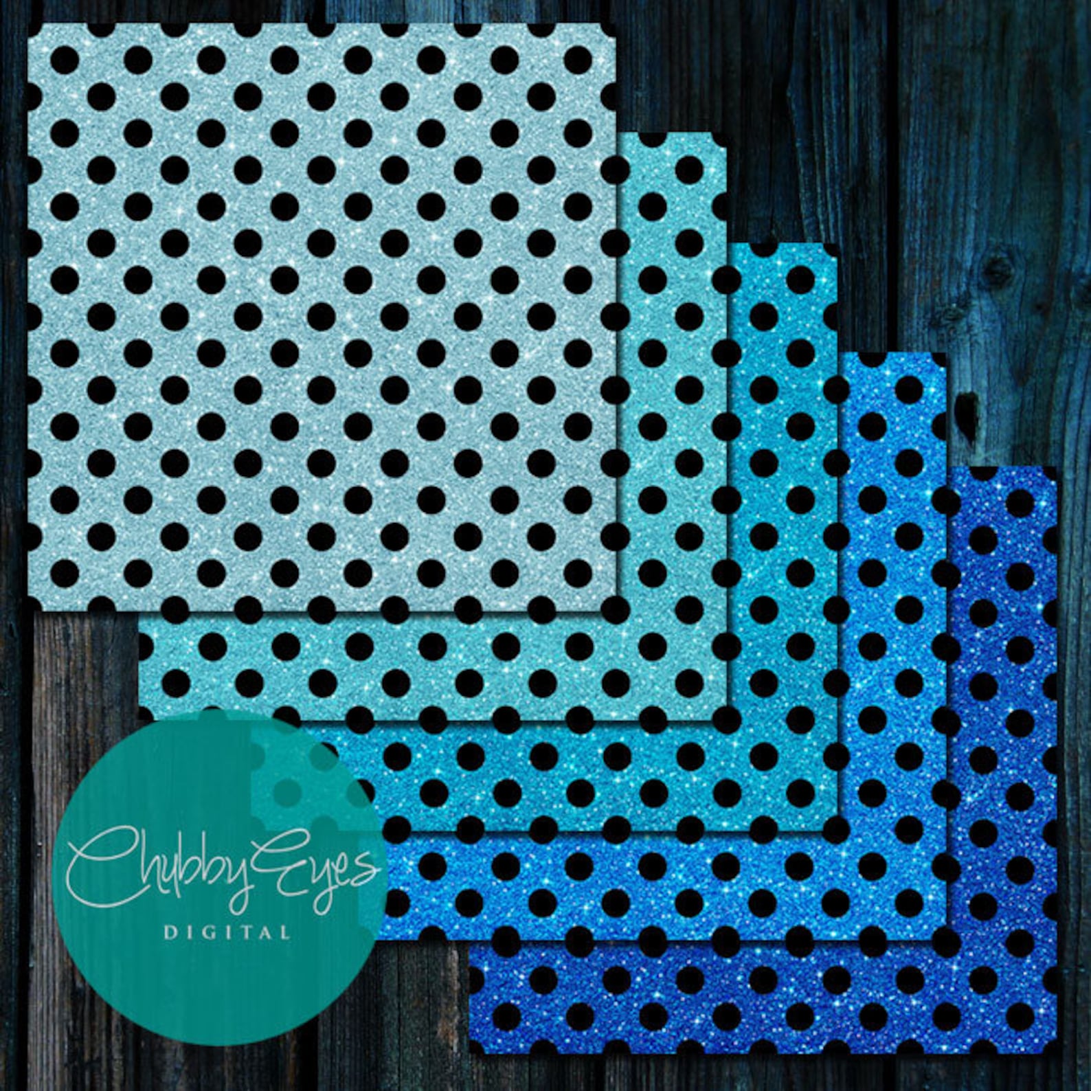 Blue Glitter Polka Dot Digital Papers, Scrapbook Papers Black Polka ...