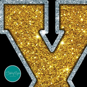 Gold Silver Glitter Varsity Alphabet Clip Art, Sport College Style ...