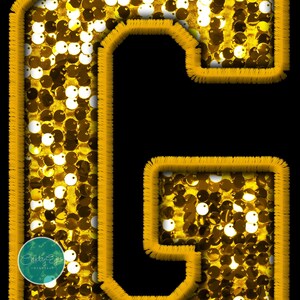 Gold Sequin Varsity Alphabet Clip Art, Faux Embroidery (PNG Digital ...