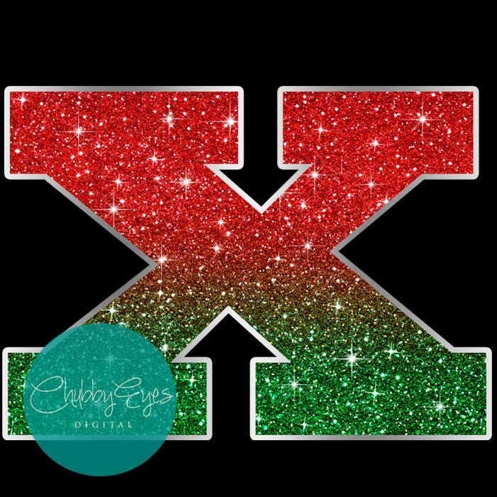Christmas Red Green Glitter Digital Alphabet Numbers | Etsy