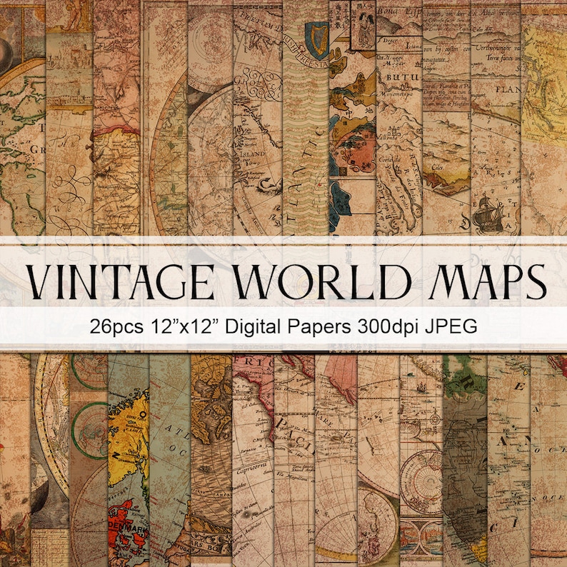 Vintage World Maps, Grunge Maps, Antique Map, Scrapbook Papers ...