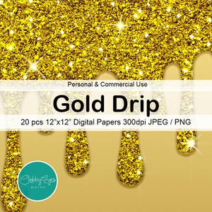 Gold Glitter Drip Digital Papers, Gold Gradient Background Scrapbook ...