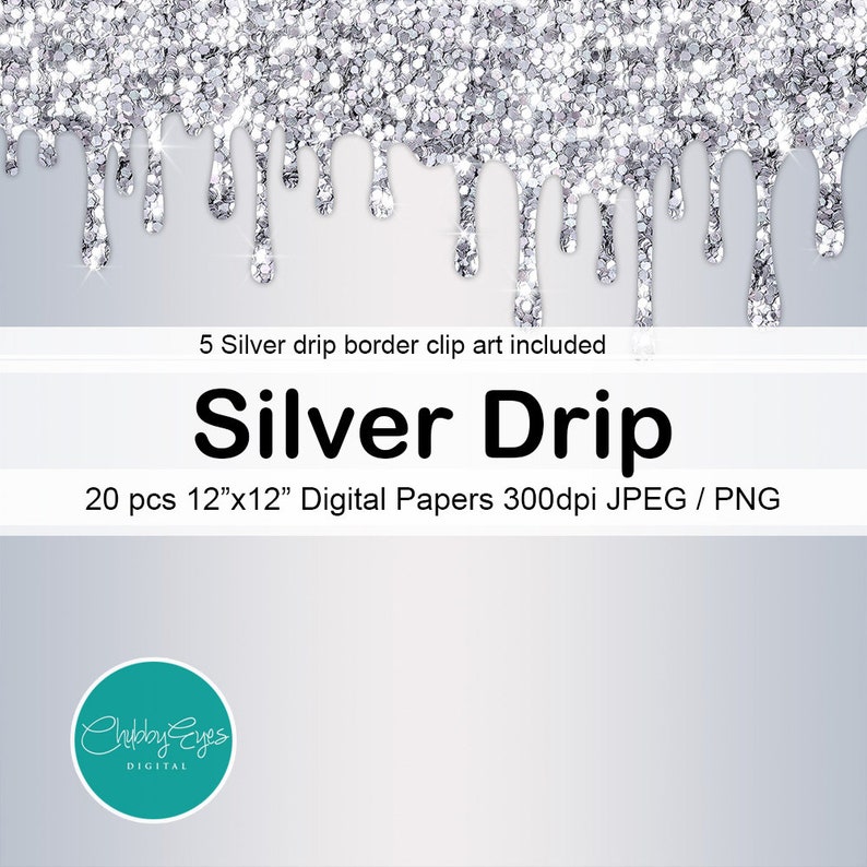 Silver Glitter Drip Digital Papers Silver Gradient Background - Etsy