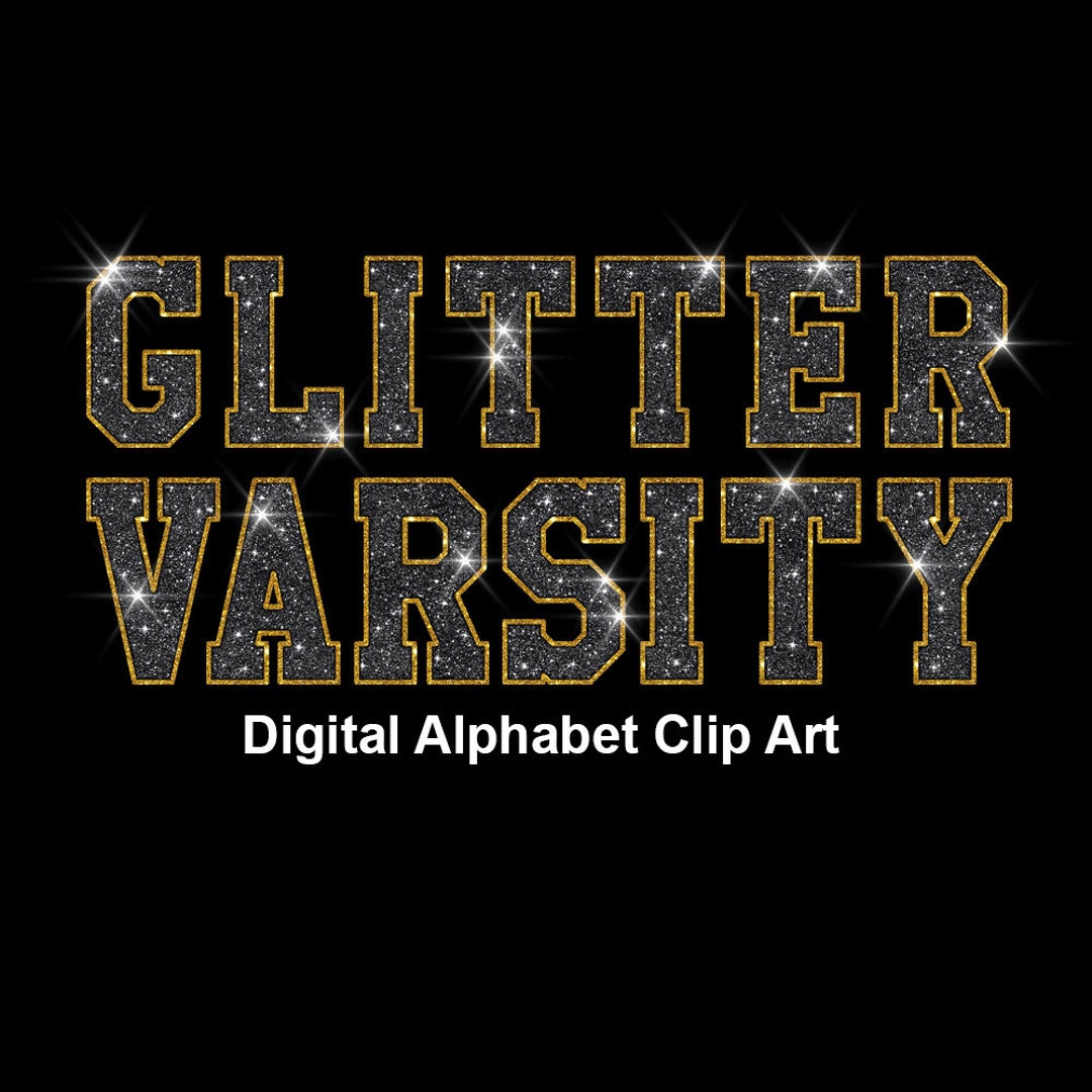 Black Gold Glitter Varsity Alphabet Clip Art, Sport College Style ...
