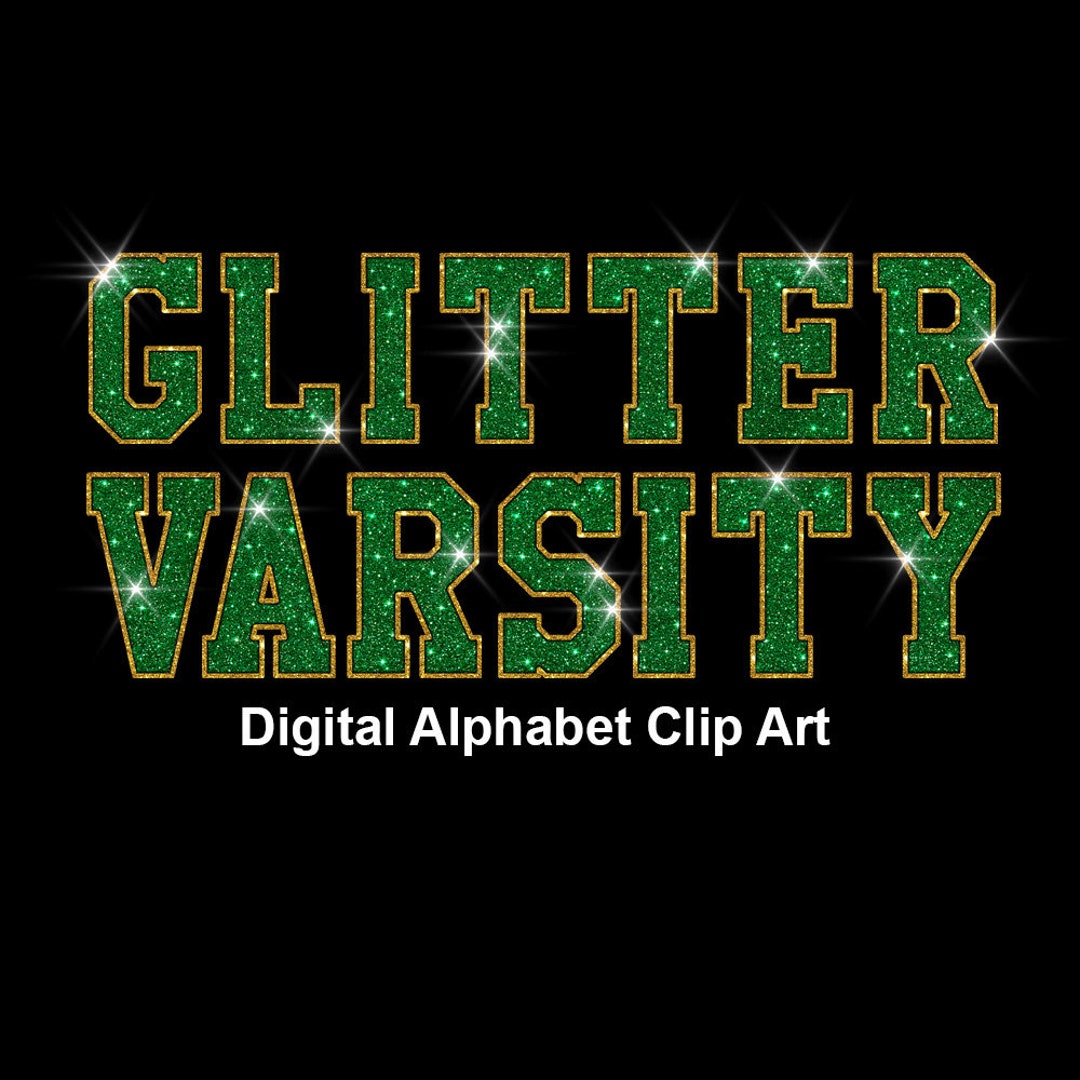 Green Gold Glitter Varsity Alphabet Clip Art, Sport College Style ...