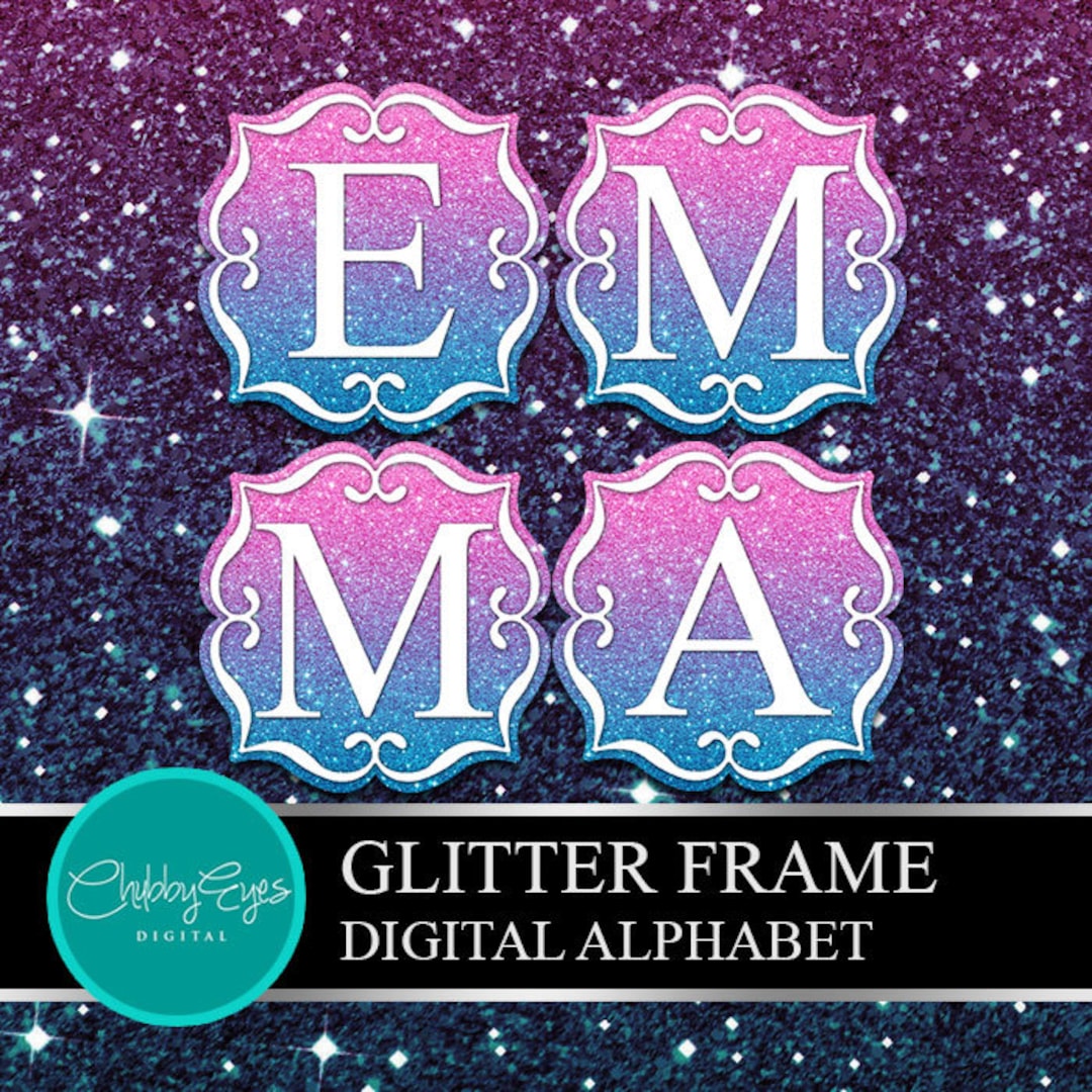 Glitter Frame Digital Alphabet, Numbers Clip Art, Pink Blue Sparkle ...