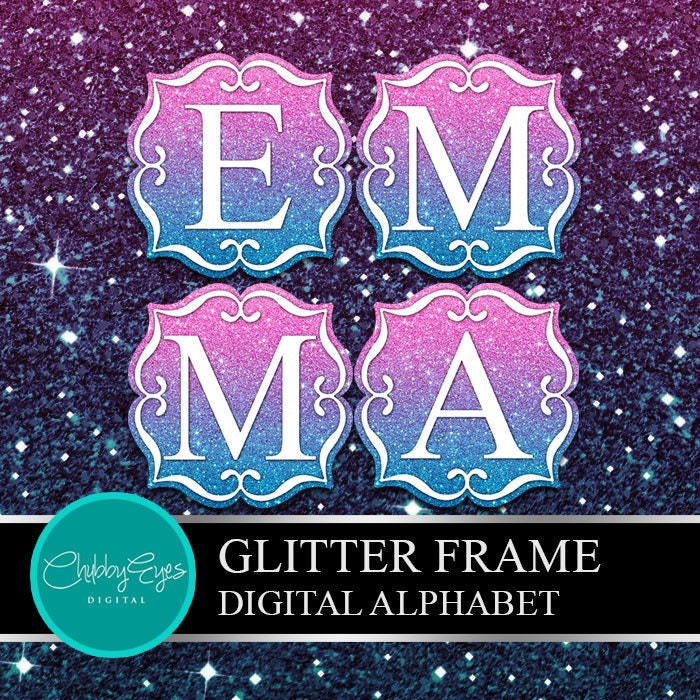 Glitter Frame Digital Alphabet Numbers Clip Art Pink Blue | Etsy