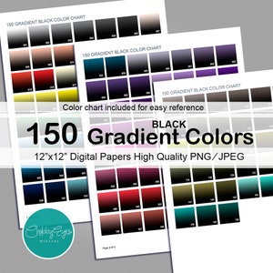 150 Gradient Papers, Black Gradient Color Digital Papers, Color ...