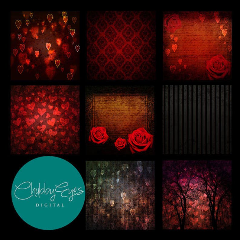 Red Heart Gothic Digital Papers Halloween Scrapbook Papers | Etsy
