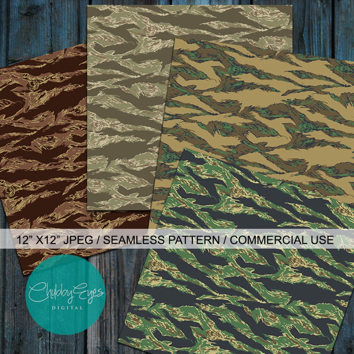 Camouflage Digital Papers, Colorful Scrapbook Papers, Military Tiger ...