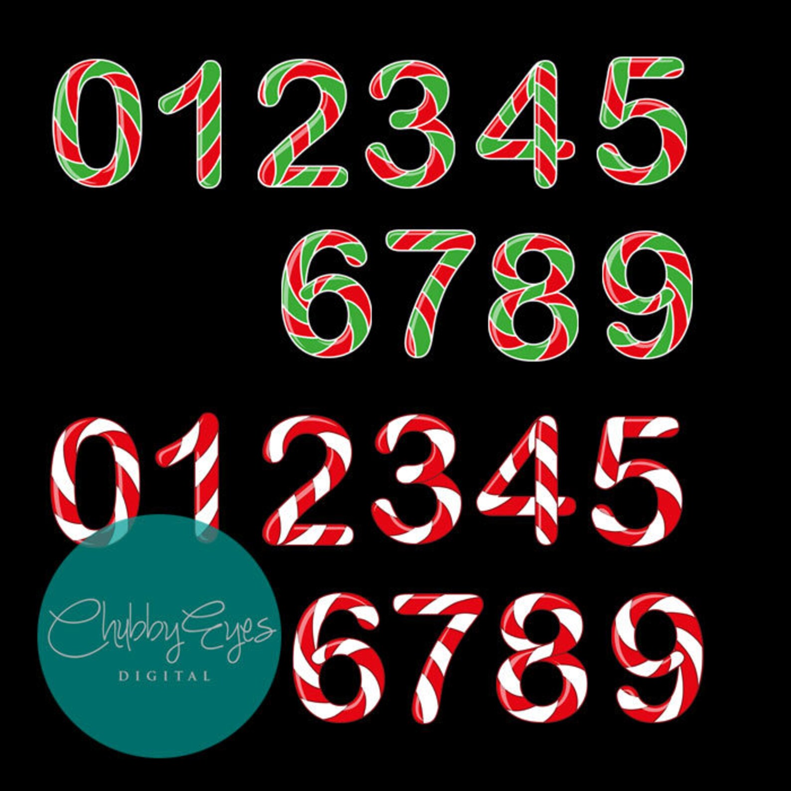 Christmas Candy Cane Digital Alphabet Numbers and Punctuation - Etsy UK
