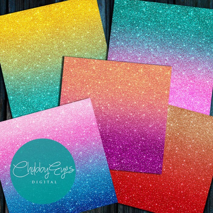 Ombre Glitter Digital Papers Scrapbook Papers Colorful - Etsy