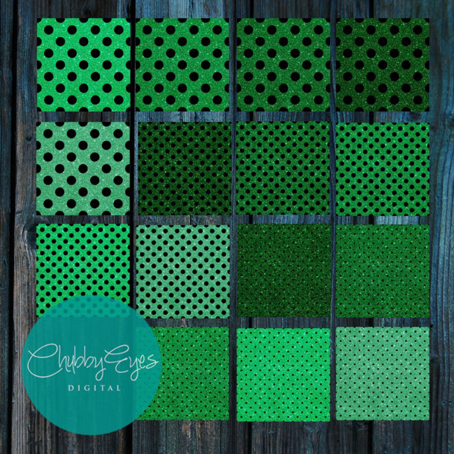 Green Glitter Polka Dot Digital Papers Scrapbook Papers Black | Etsy
