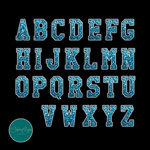 Blue Sequin Varsity Alphabet Clip Art, Faux Embroidery (digital ...