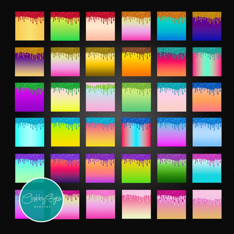 Bright Glitter Drip Digital Papers Ombre Bright Gradient - Etsy