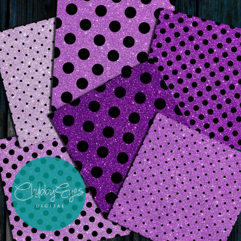 Purple Glitter Polka Dot Digital Papers Scrapbook Papers - Etsy