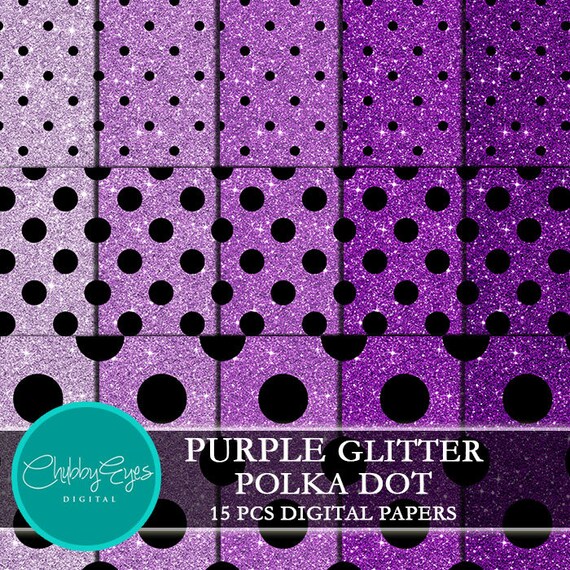 Purple Glitter Polka Dot Digital Papers Scrapbook Papers - Etsy