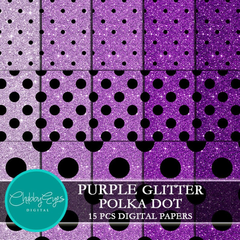 Purple Glitter Polka Dot Digital Papers Scrapbook Papers - Etsy