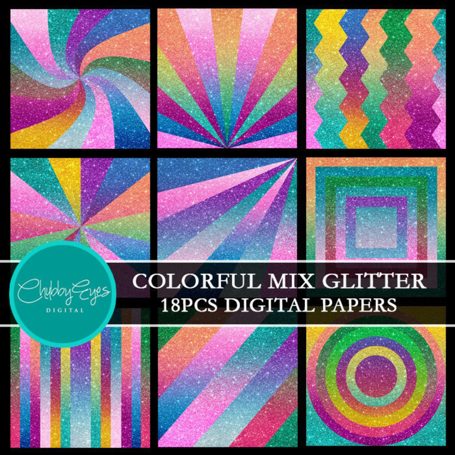 Colorful Mix Glitter Digital Papers, Scrapbook Papers, Glitter Pattern ...
